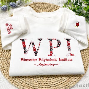 WPI Custom College Floral Embroidered Sweatshirt, Floral Letter ...
