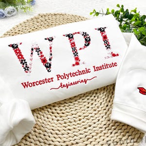 WPI Custom College Floral Embroidered Sweatshirt, Floral Letter ...