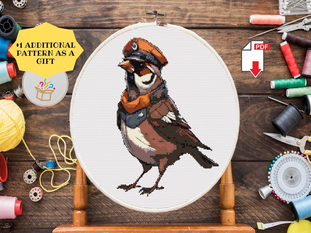 Bird Cross Stitch Pattern: Beautiful Aviator Sparrow, First Officer ...