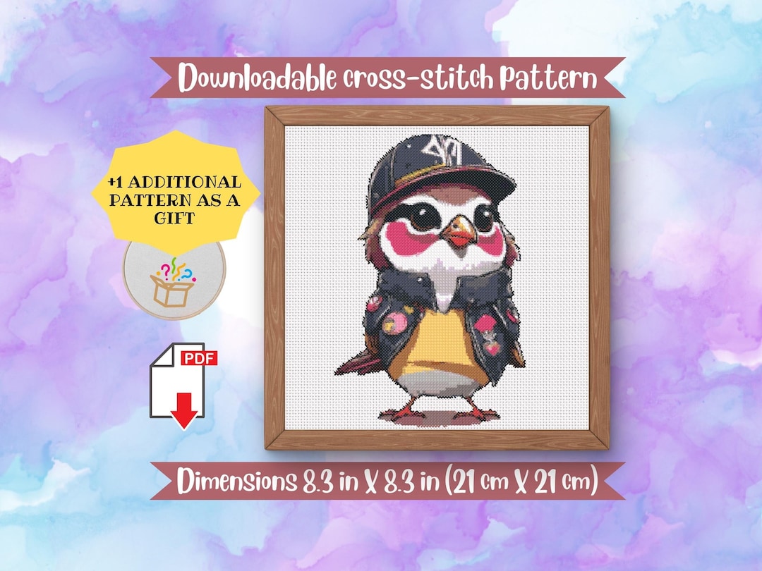 Bird Cross Stitch Pattern: Cute Sparrow Dressed in K-pop Style, Tender ...