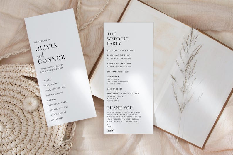 Modern Wedding Program Template, Editable Template, Simple & Modern ...