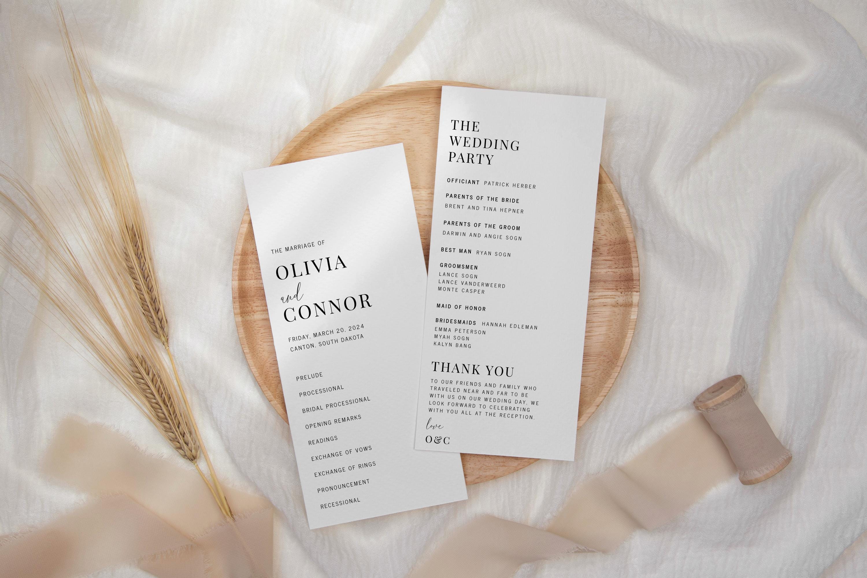 Modern Wedding Program Template, Editable Template, Simple & Modern ...