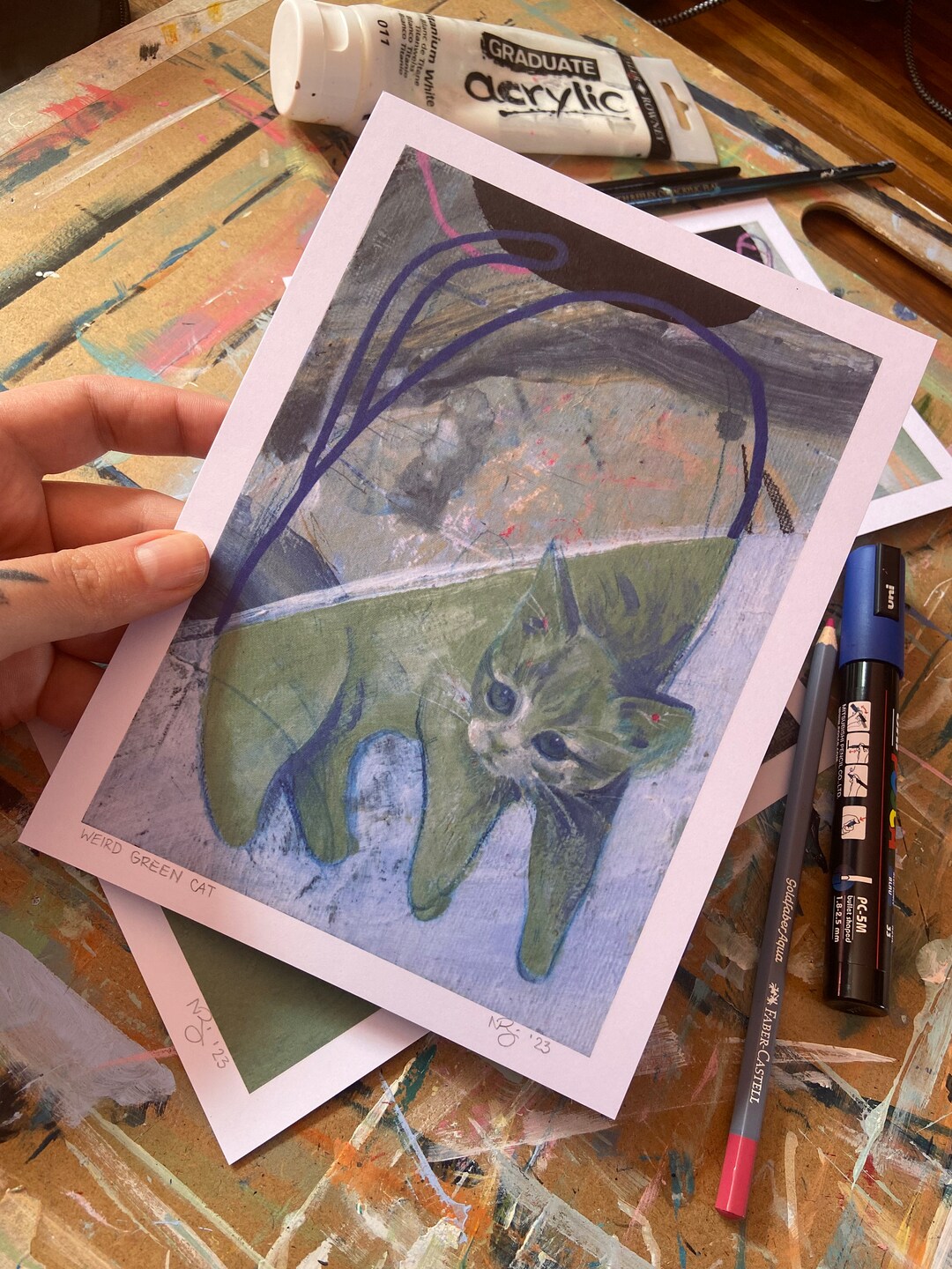 Small Art Print for Living Room Cat Art Print Unique Cat Artwork Cute ...