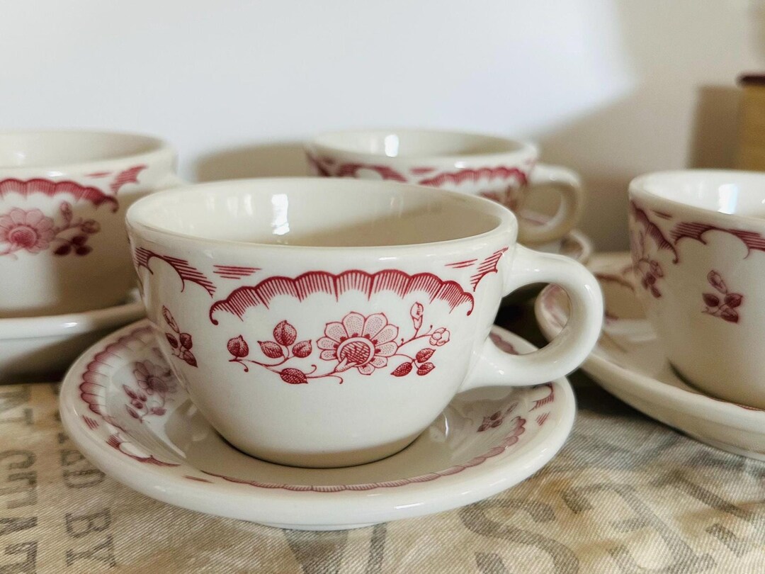 Set of 4 Vintage Shenango China Tea Cups and Saucers in Chardon Rose ...
