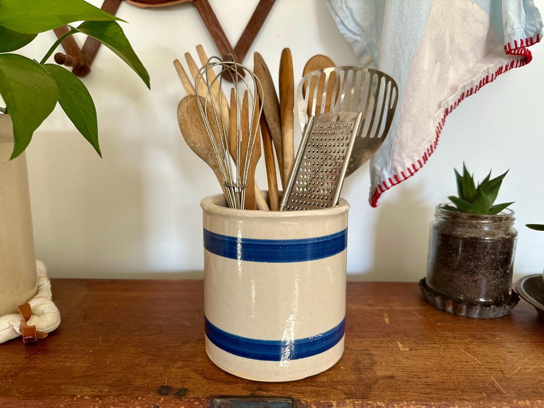 Vintage Robinson Ransbottom Pottery Blue Stripe Stoneware Crock; Blue ...