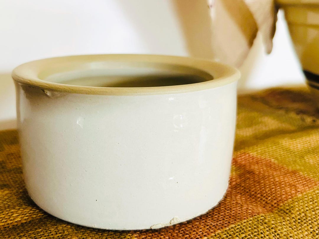 Small Vintage Stoneware Crock; Butter/cheese Crock, Dog or Cat Bowl ...