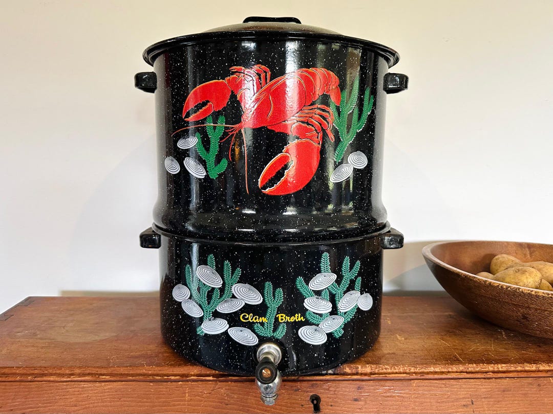 Vintage Enamel Lobster/clam/seafood Double Steamer Pot With Clam Broth ...