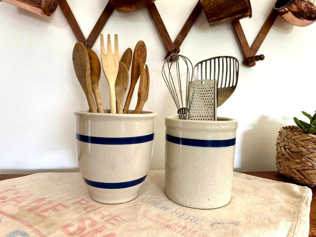 Vintage Blue Stripe Stoneware Egg Beater Crock Blue Band Crock ...