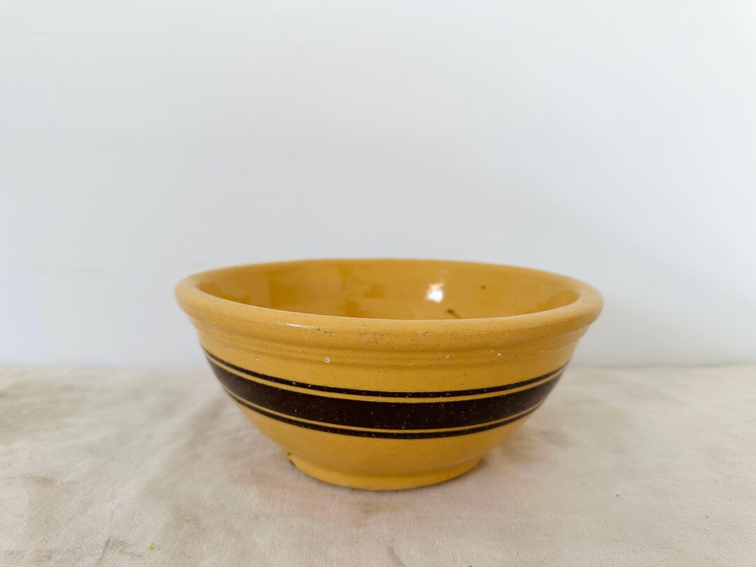Antique Weller Pottery Yellowware Bowl | Brown Stripe Stoneware | Small ...