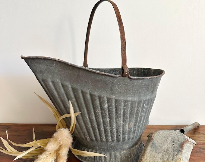 Vintage Coal Hod/ash Bucket | Large Metal Bucket | Galvanized Pail With ...