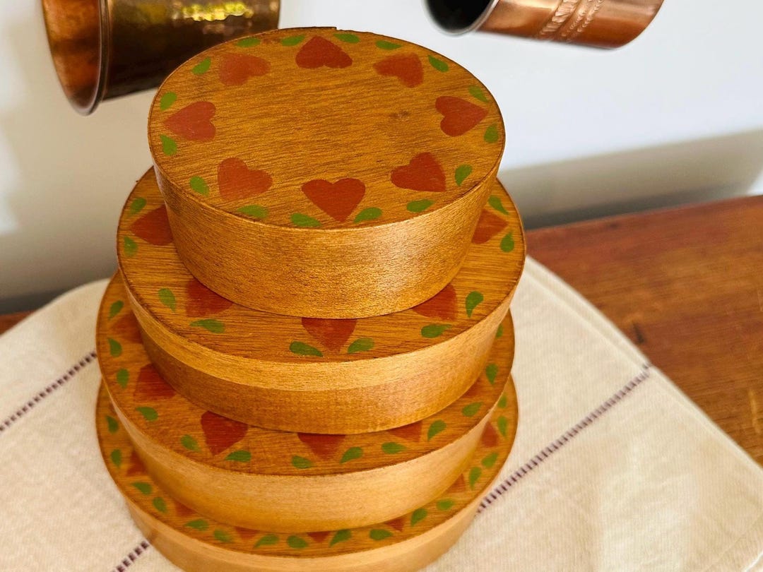 Vintage Nesting Boxes set of 4 Made of Split Wood Fibers With Heart ...