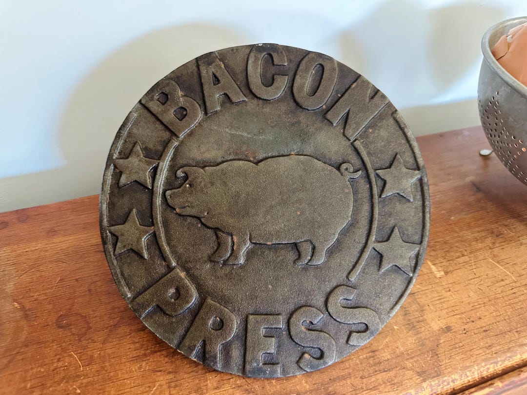 Extra Large Vintage Cast Iron Bacon Press With Wooden Handle for ...