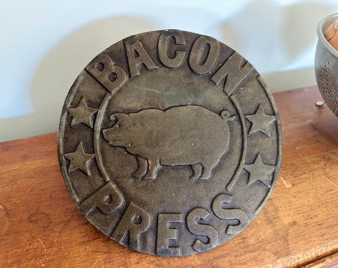 Extra Large Vintage Cast Iron Bacon Press With Wooden Handle for ...