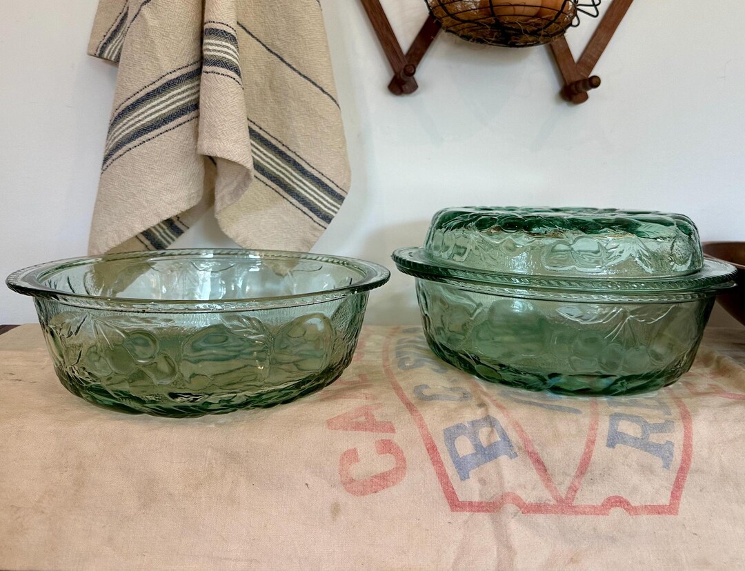 Vintage Libbey Pressed Glass Casserole/baking Dish in Orchard Fruit ...