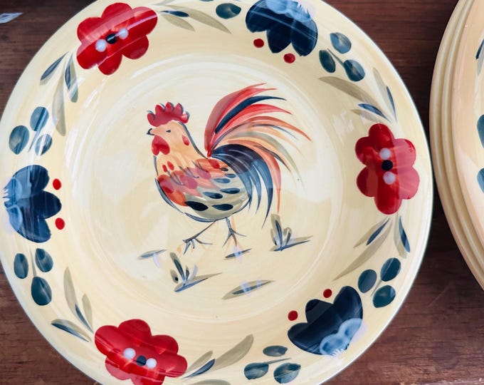 Set of 8 Hand-painted Chicken Plates in Good Morning Yellow Pattern by ...