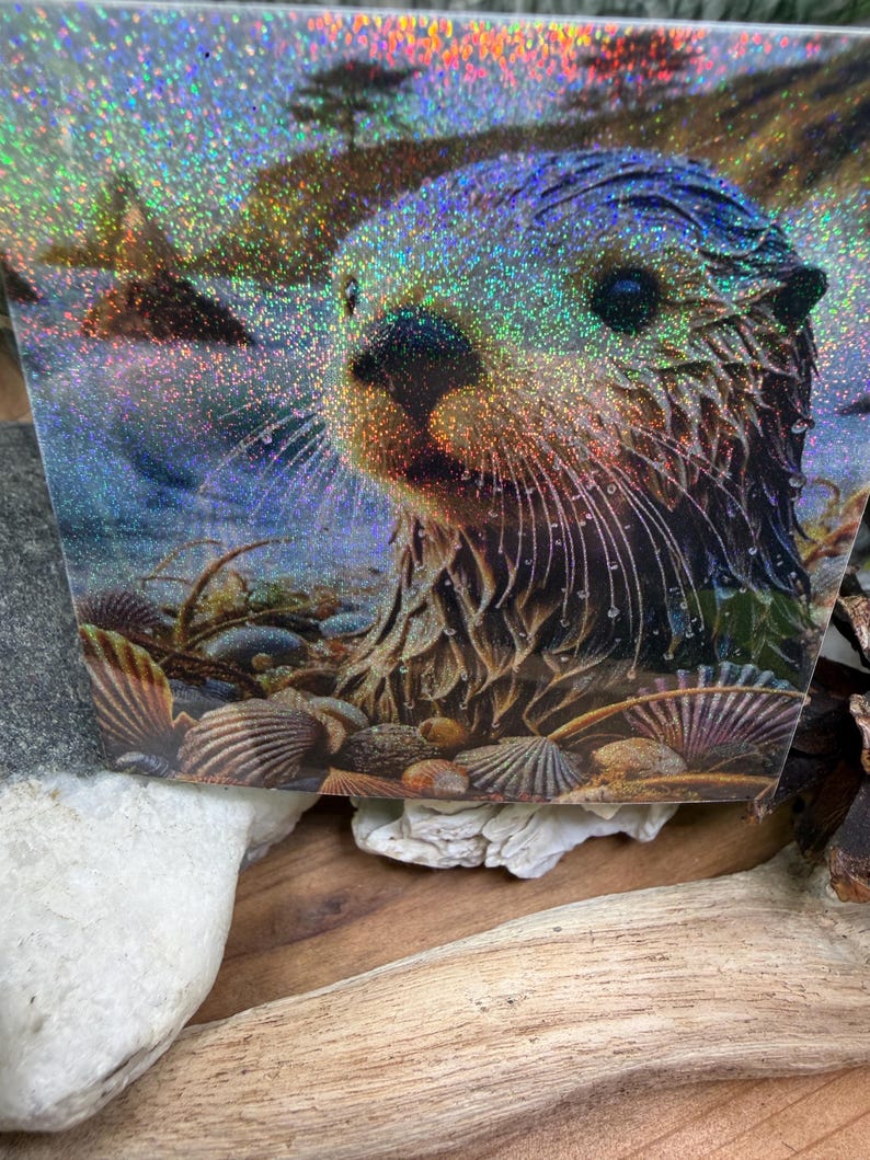 California Sea Otter Sticker 2.5” Pixie Glitter Coastal Decal Waves ...