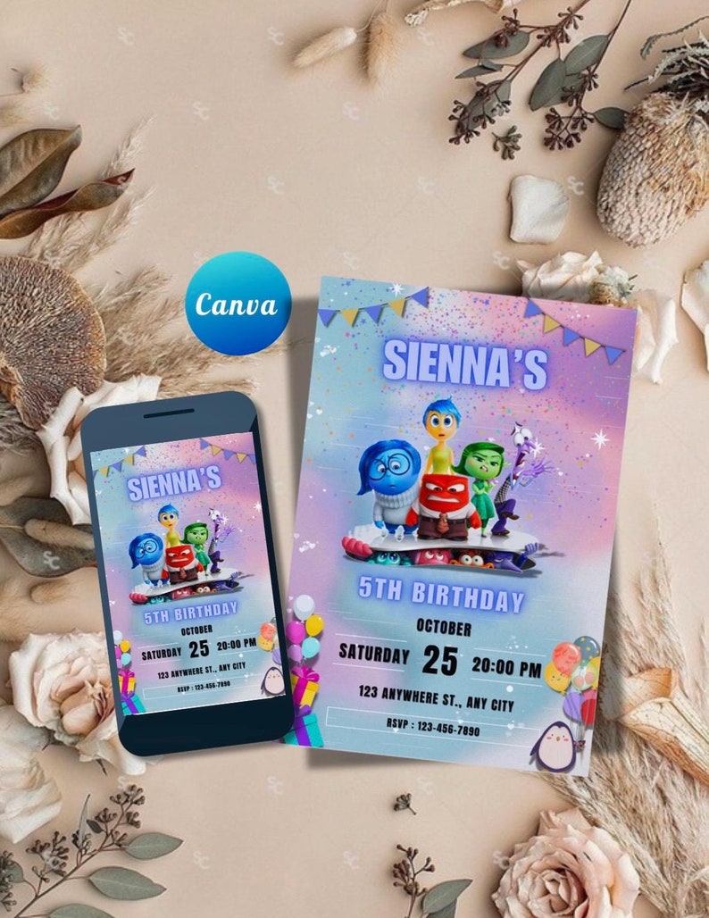 Inside Out Birthday Invitation Kids Party Inside Out Birthday ...