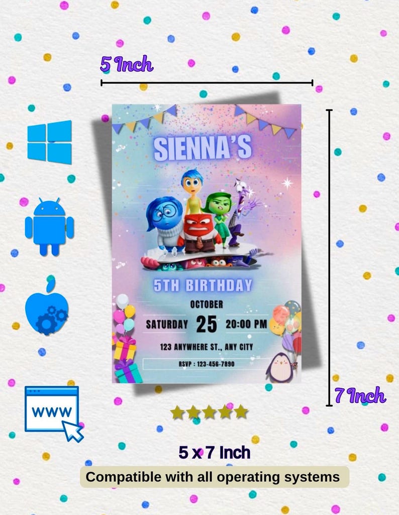 Inside Out Birthday Invitation Kids Party Inside Out Birthday ...