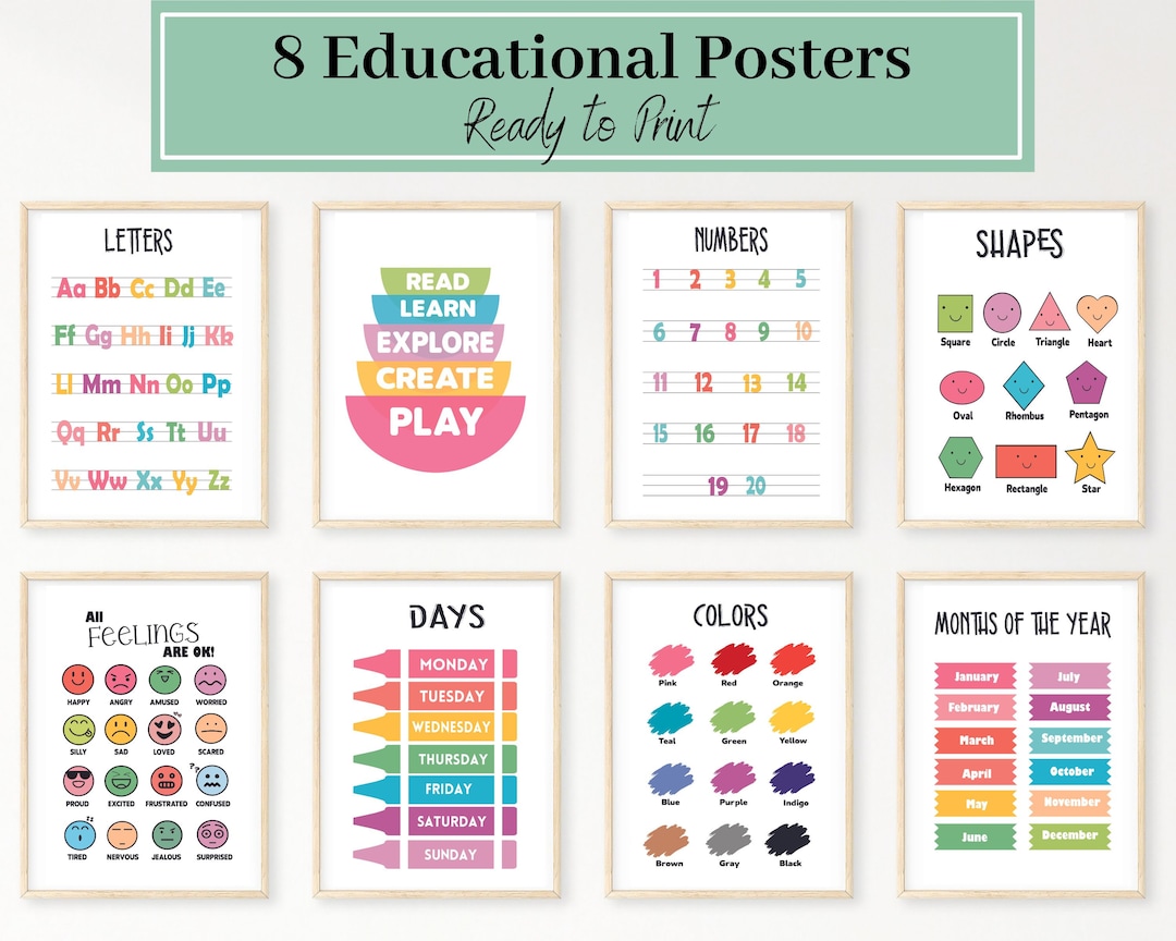 Set of 8 Rainbow Educational Posters Digital Download, Classroom ...