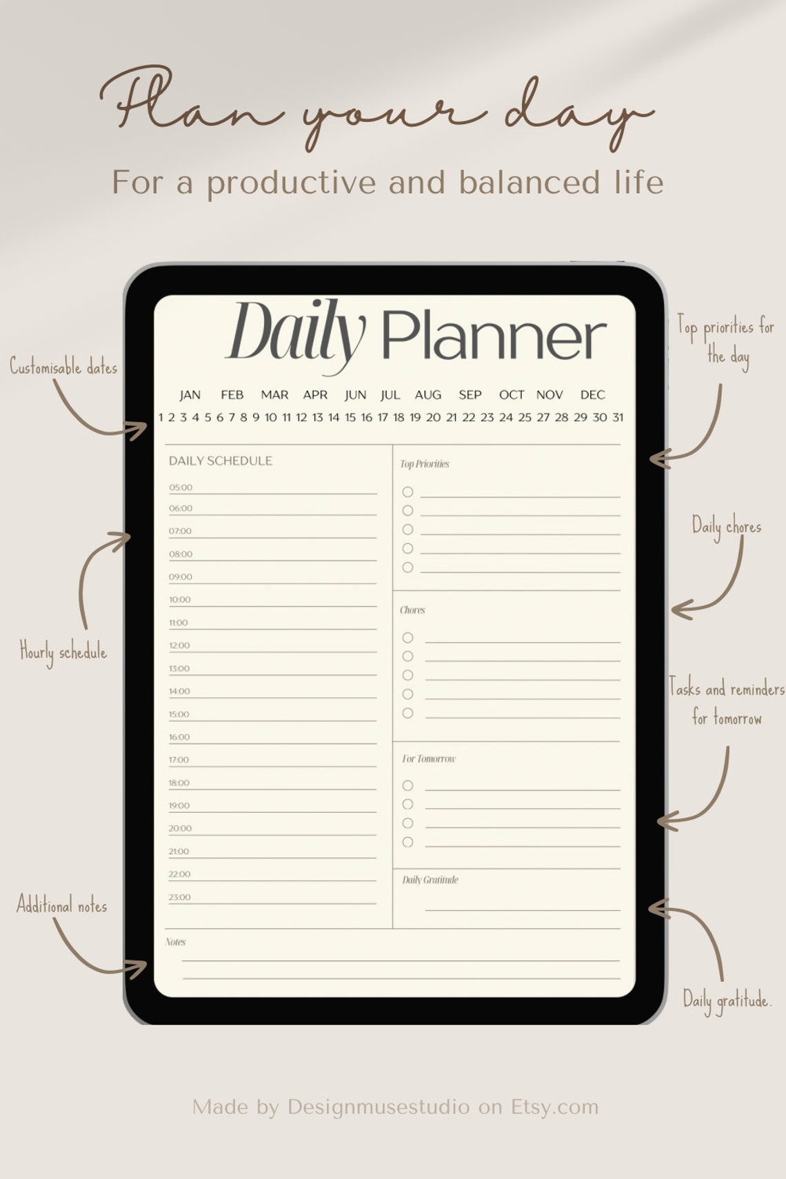 Digital Daily Planner, Downloadable, Digital Planner Goodnotes, Pdf ...