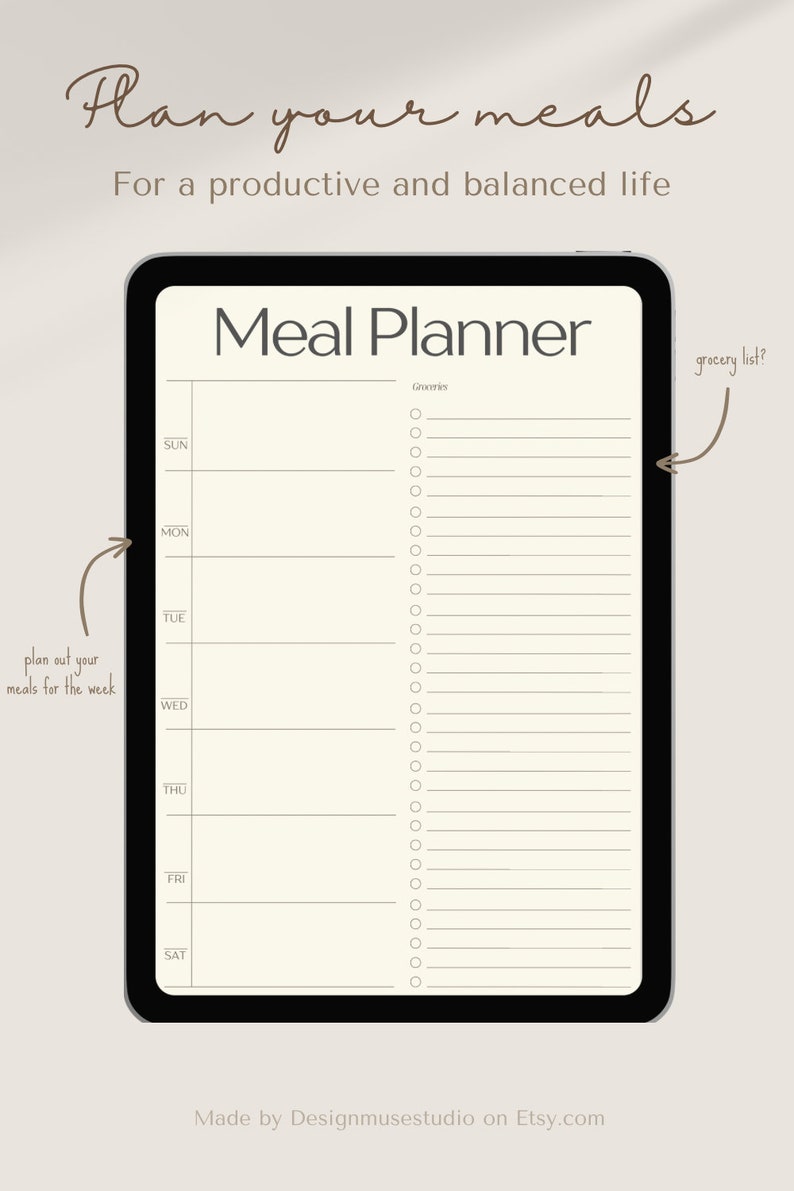 Digital Meal Planner, Downloadable Digital Planner, Minimalist, Meal ...