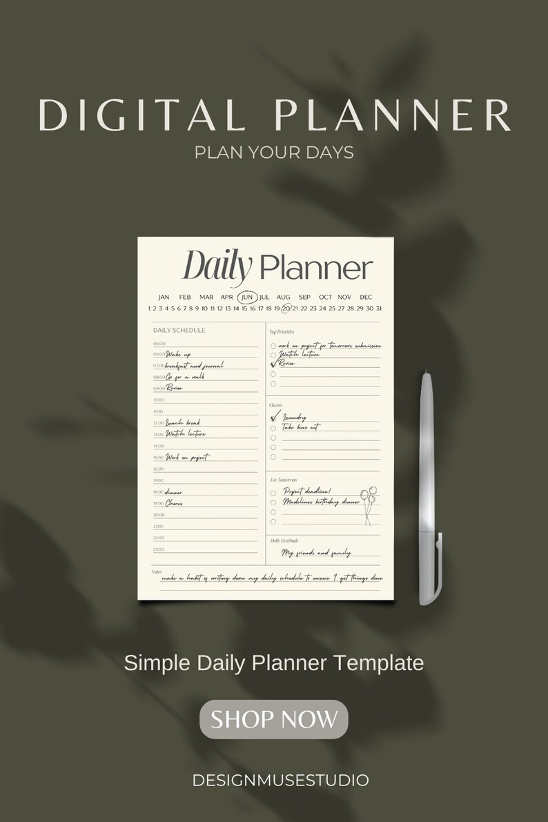 Simple Digital Planner, Daily Planner, Downloadable Digital Daily ...