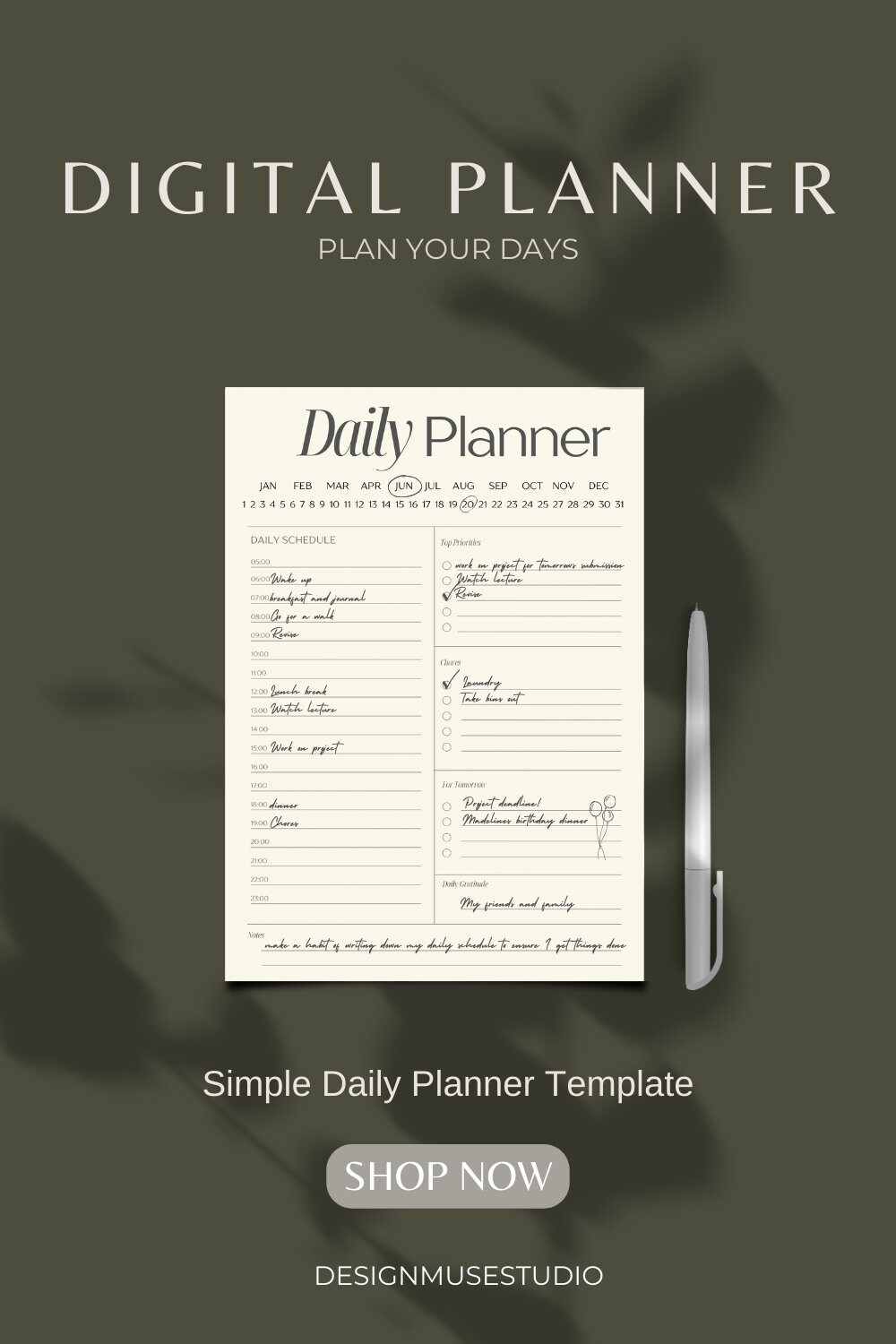 Simple Digital Planner, Daily Planner, Downloadable Digital Daily ...