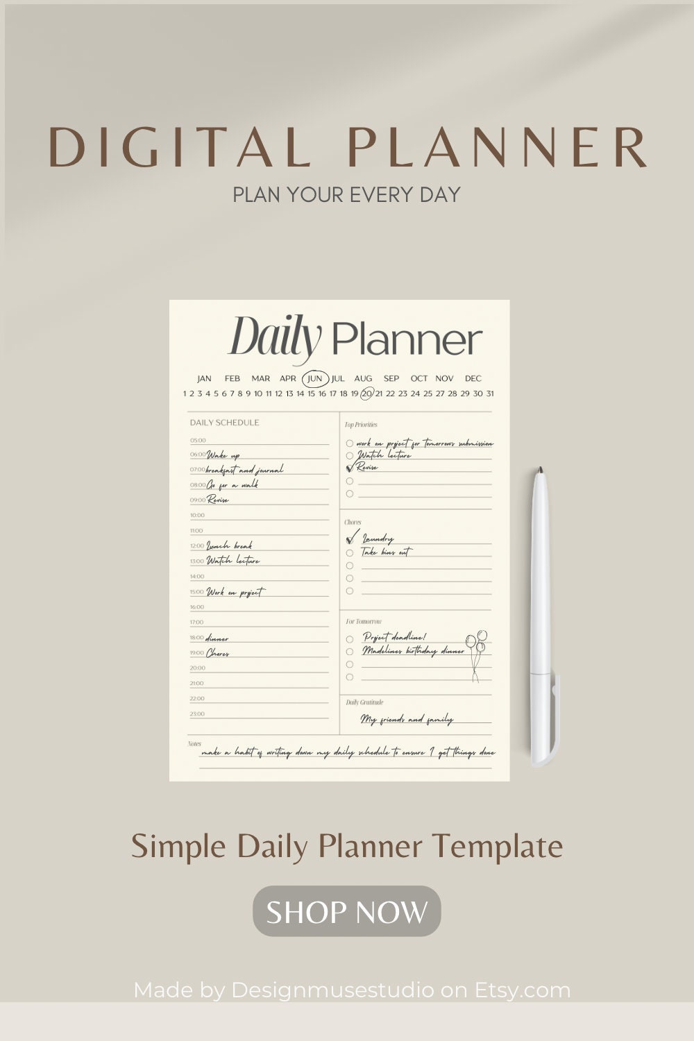 Digital Daily Planner, Downloadable, Digital Planner Goodnotes, Pdf ...