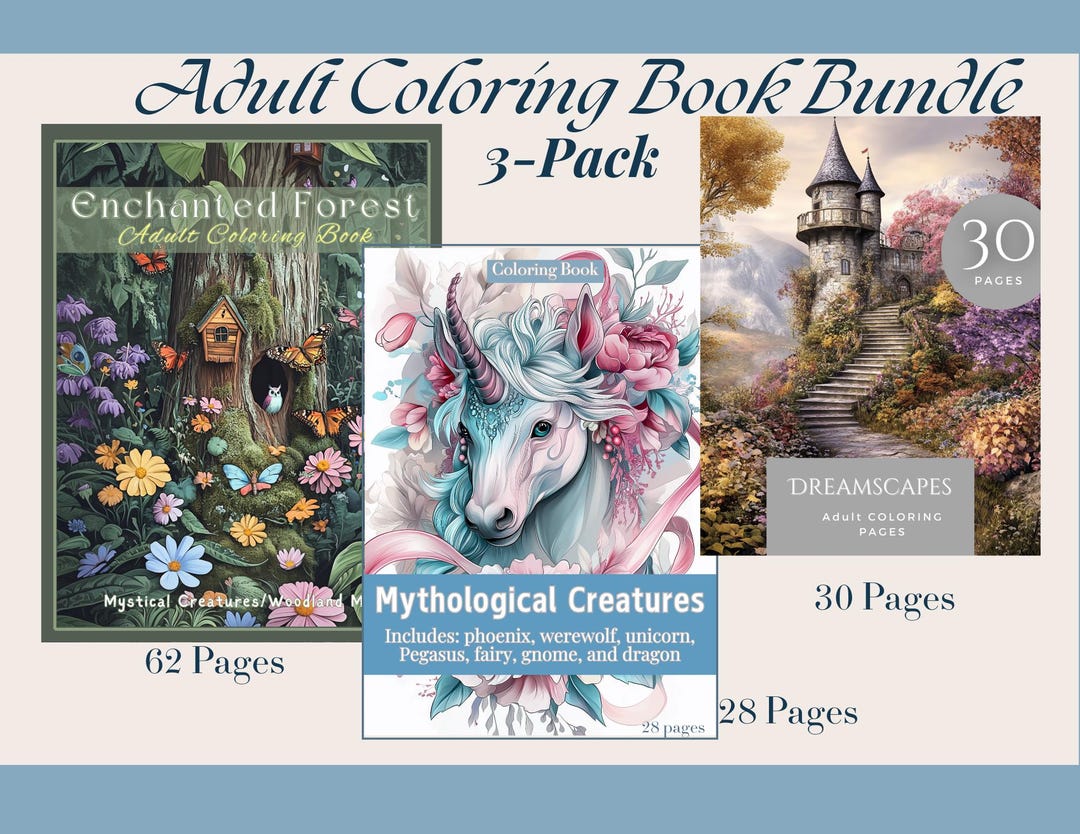 Three-pack Adult Coloring Book Bundle| Surreal & Fantasy-inspired ...