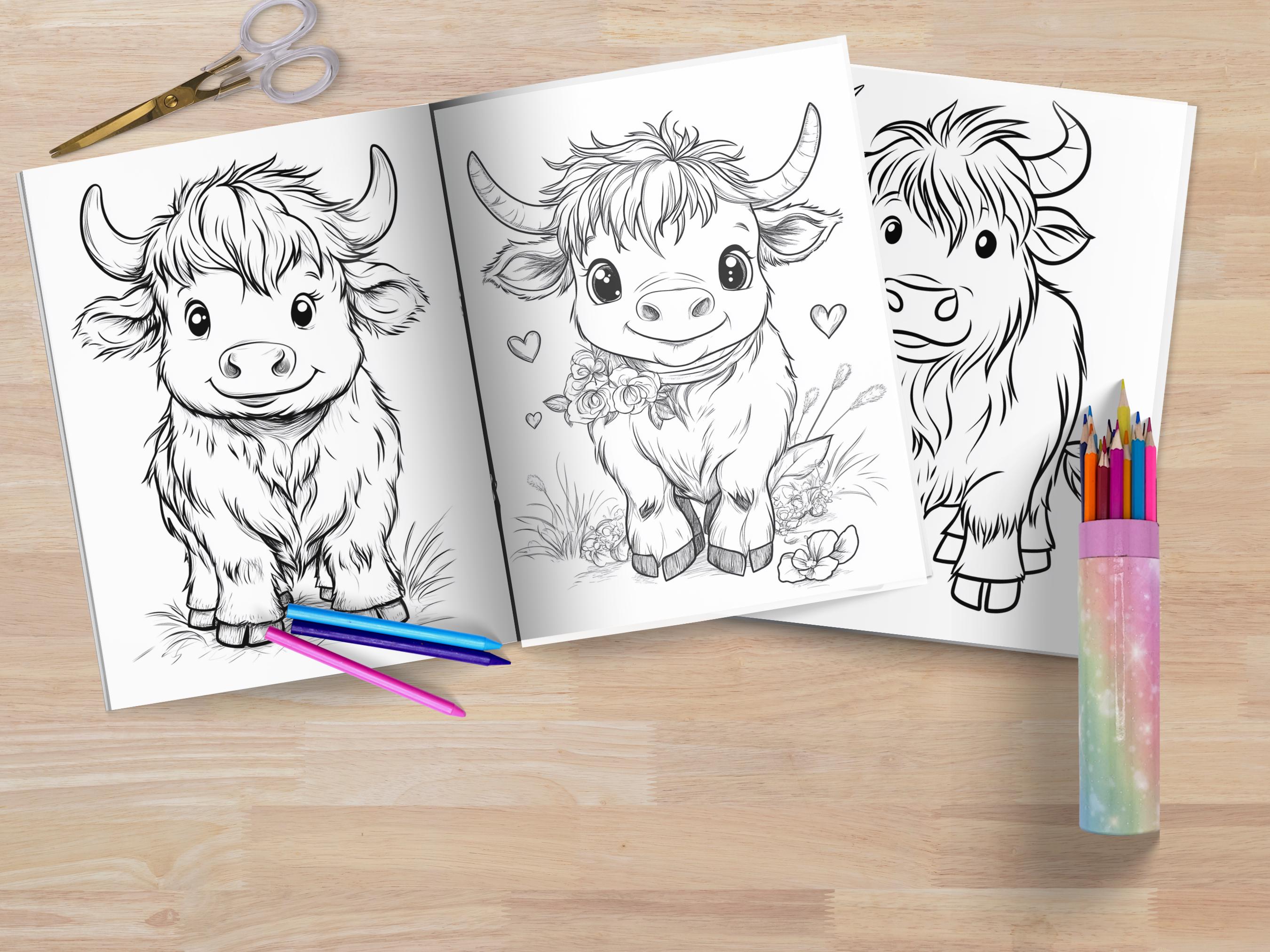 Highland Cow Coloring Book – Printable Pages for Relaxation and Fun ...