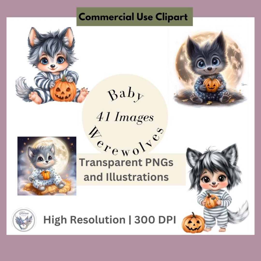Halloween Clipart -baby Werewolves Whimsy – 41-piece Pack | Cute ...