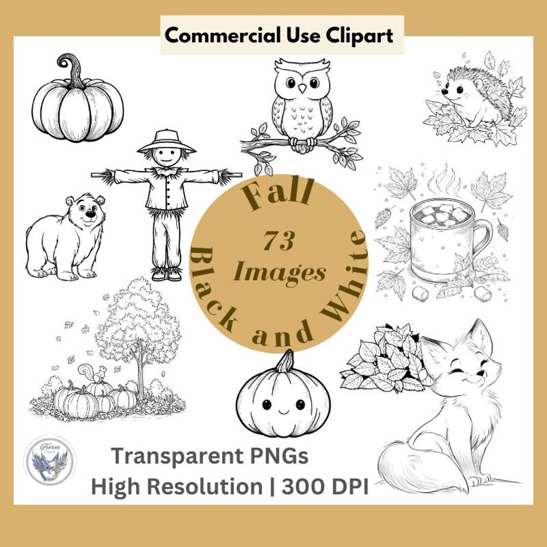 Fall Black and White Clip Art 73-pack| Autumn Line Art | Fall Festival ...