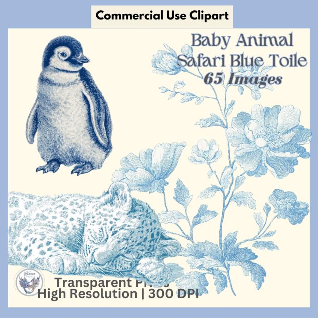 Baby Safari Animals Blue Toile Clipart – 65 Nursery PNG Illustrations ...