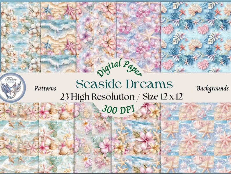 Seaside Digital Paper Pack: Beach & Coastal Patterns (PDF) - Etsy