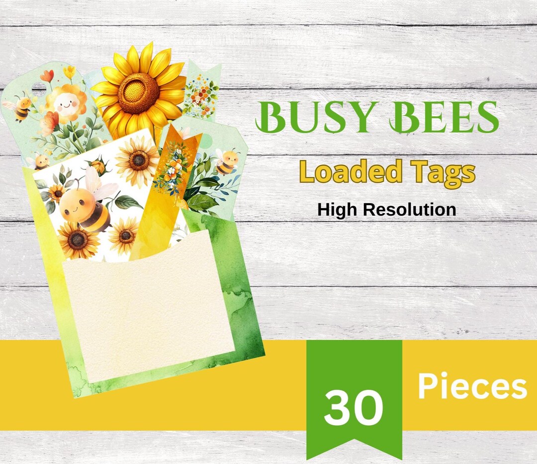 Busy Bees Loaded Tags | Bee-themed Junk Journal Ephemera | Printable ...