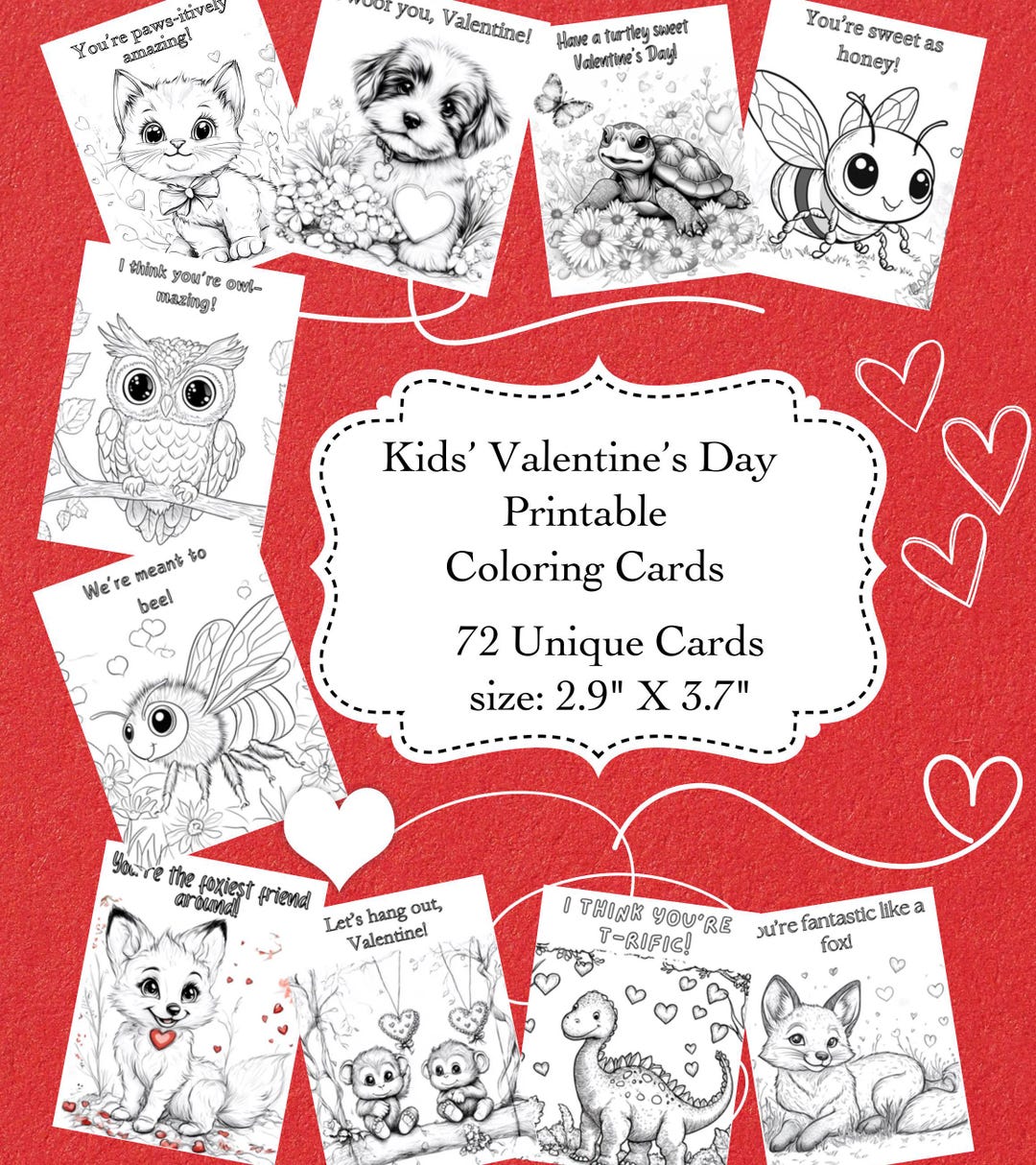 72 Kids' Valentine's Day Printable Coloring Cards – Cute Animal Designs ...