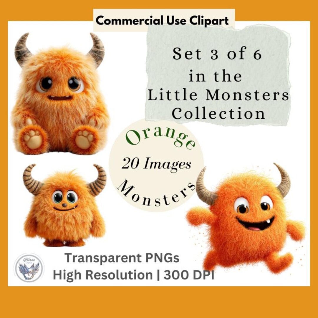 Orange Monster Clipart: Halloween Pngs for Stickers, Journals (digital ...