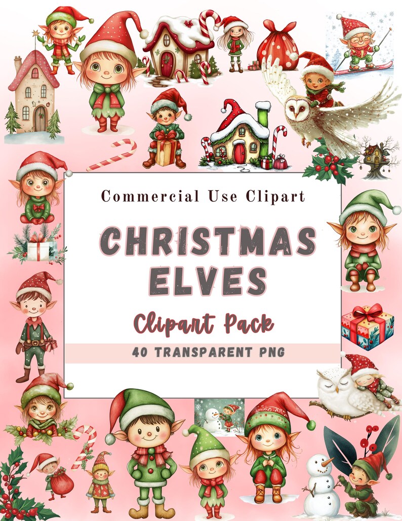 Whimsical Boho Christmas Elf Clipart Bundle 40 Piece Transparent 2 ...