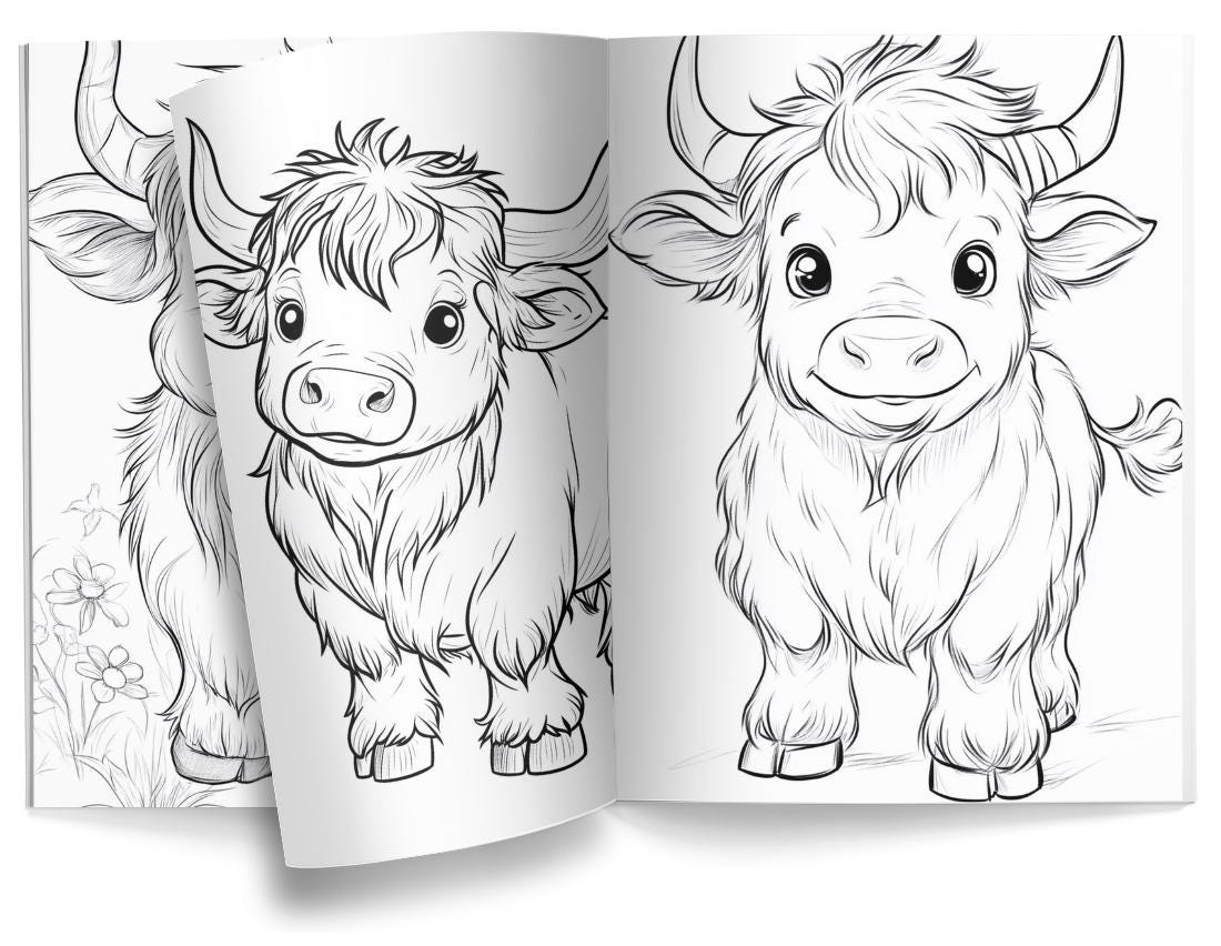 Highland Cow Coloring Book – Printable Pages for Relaxation and Fun ...