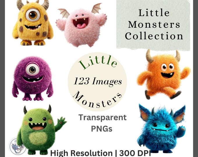 Little Monster Clipart 13 Pngs/jpgs, Funny Halloween Monster Clipart ...