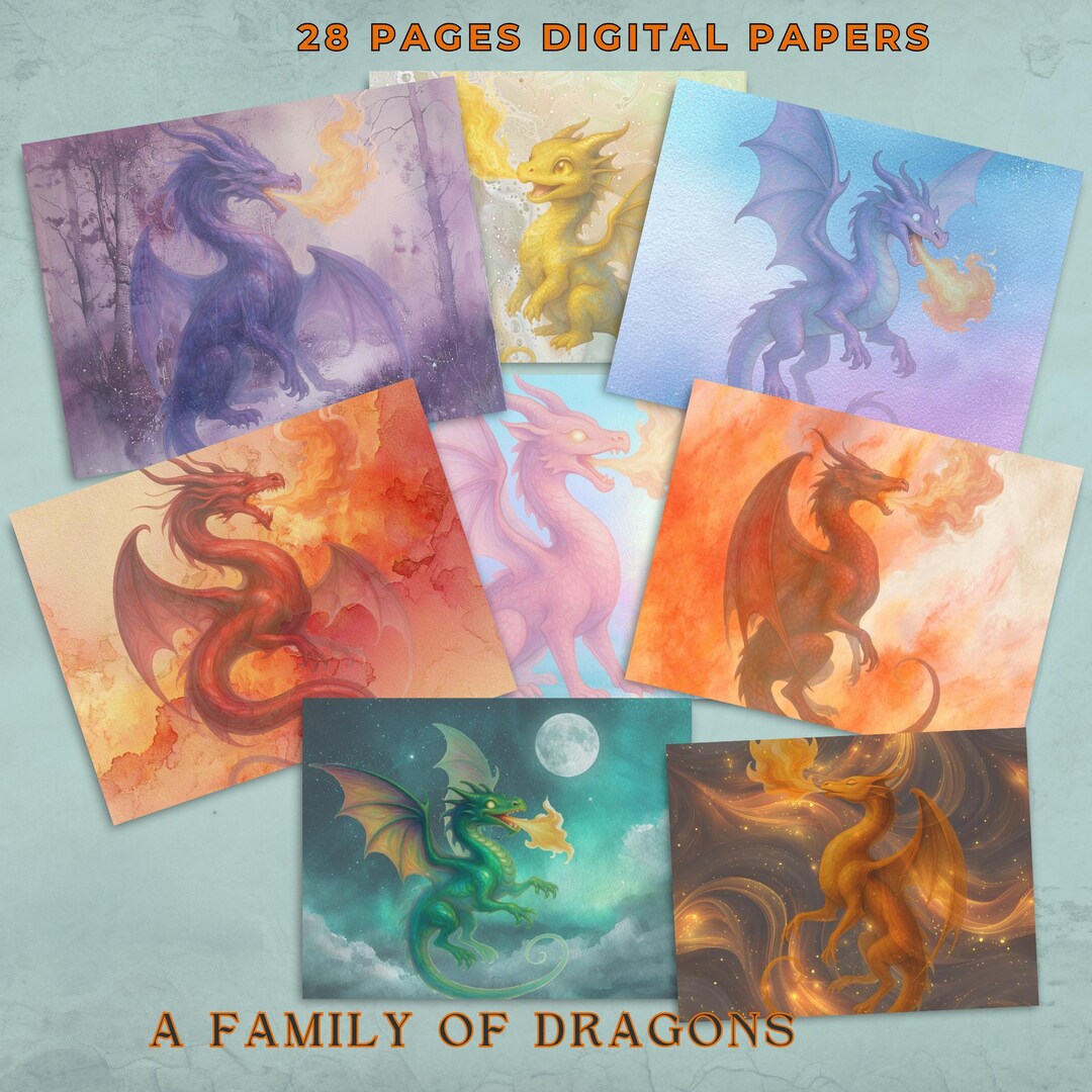 Dragon Digital Paper Pack: Fantasy Scrapbook & Junk Journal (digital ...