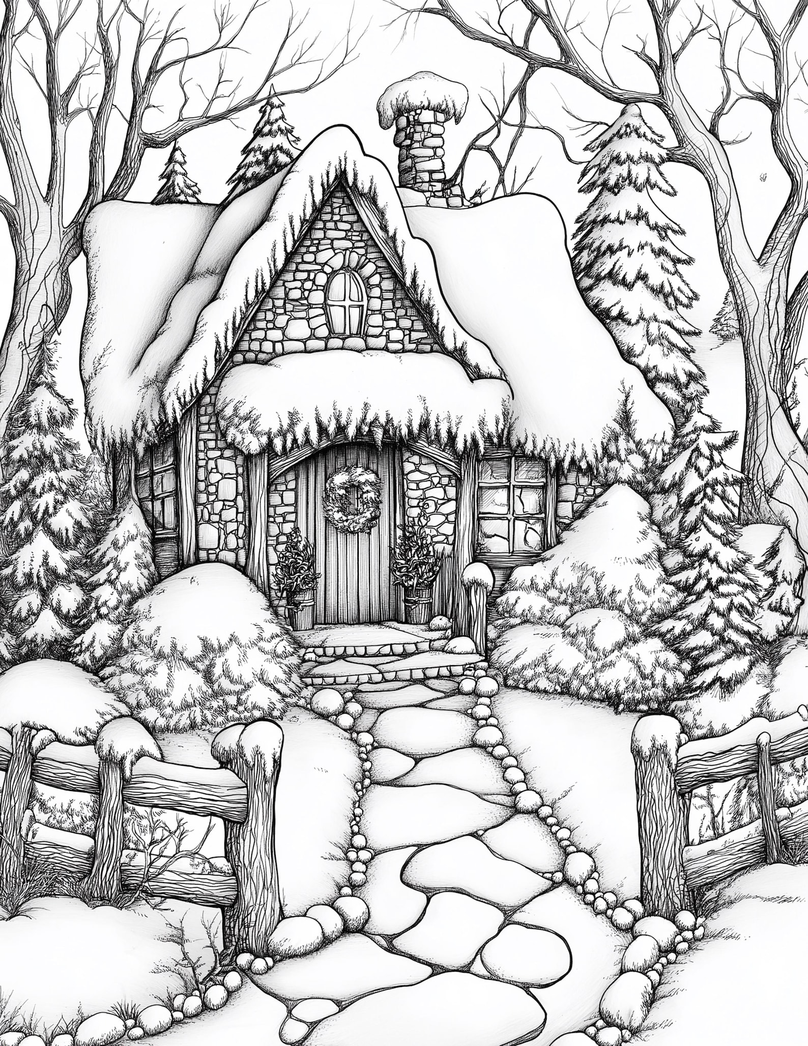 Christmas Cottage Coloring Book: A Delightful Adult Coloring Book With ...