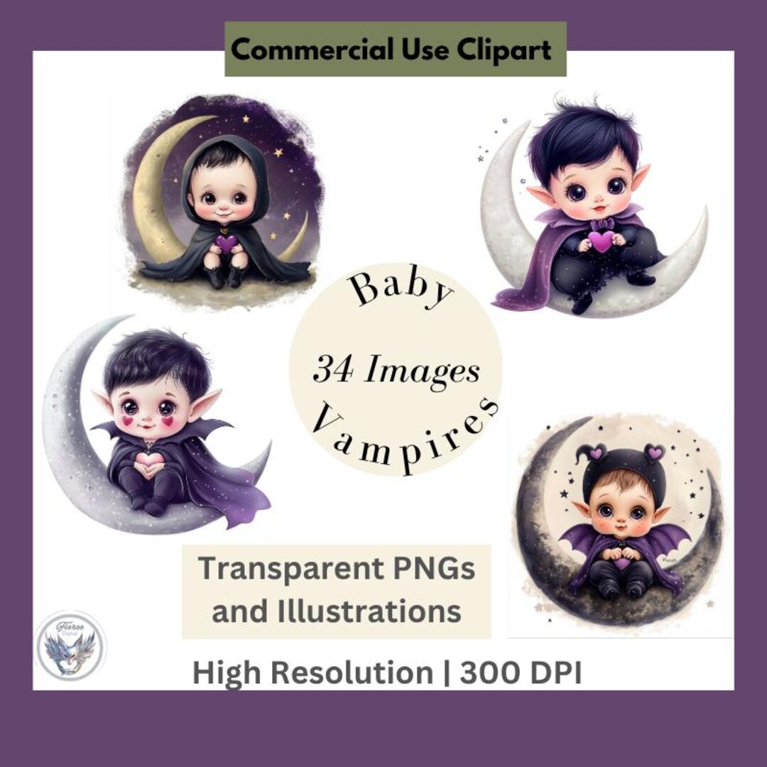 Halloween Clip Art - Baby Vampire Clipart: 34-piece PNG Pack (digital ...
