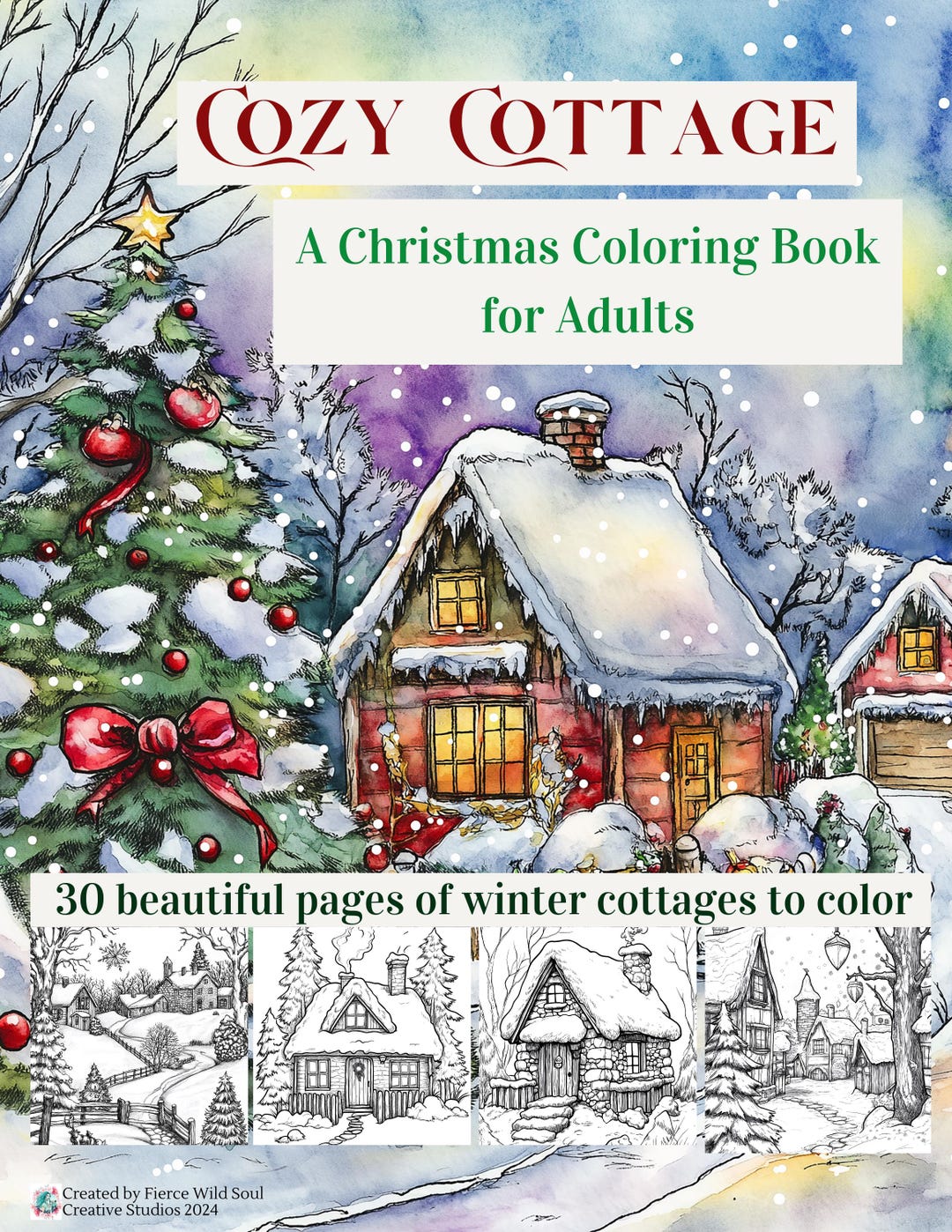 Christmas Cottage Coloring Book: 30 Cozy Winter Scenes (digital ...