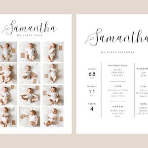 EDITABLE Minimalist One Year Photo and Milestone Board, Printable Baby ...