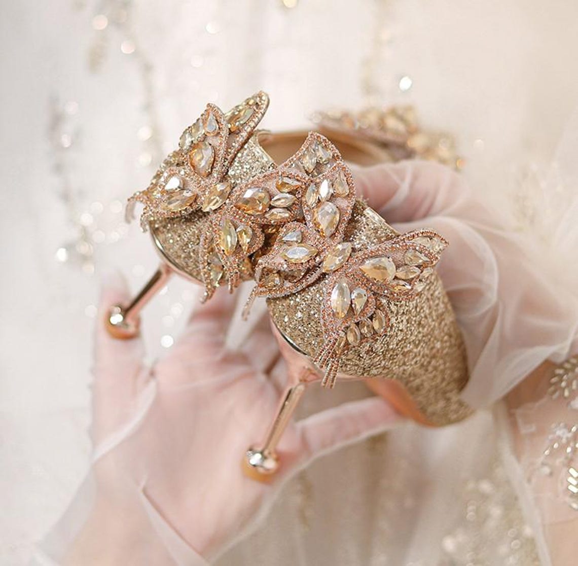 Wedding Shoes, Heeled Shoes, Gold Glitter Bridal Shoes - Etsy