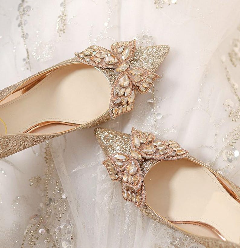 Wedding Shoes, Heeled Shoes, Gold Glitter Bridal Shoes - Etsy