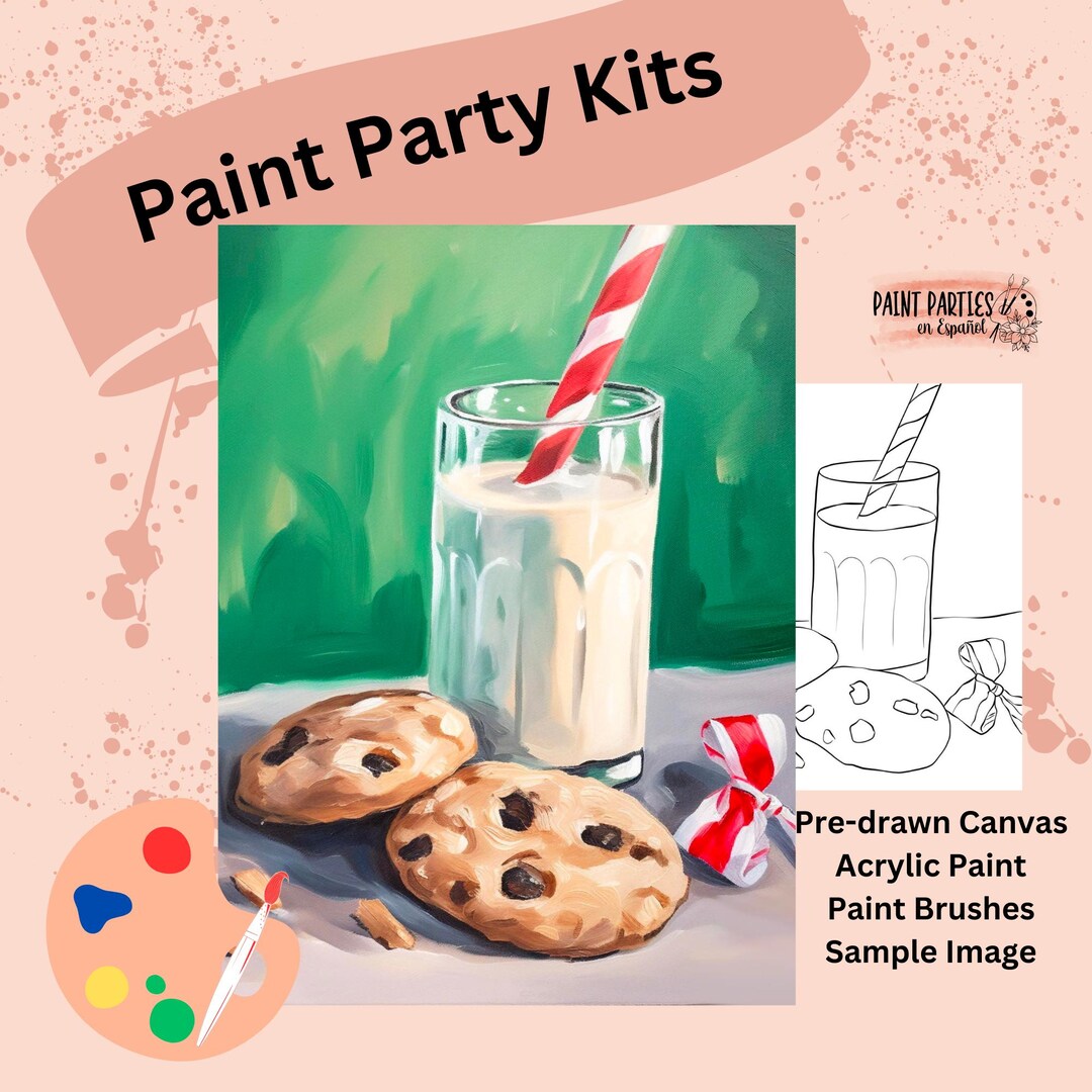 DIY Paint Party Kit: Pre-drawn Canvas, Acrylic Paints Cookies and Milk ...
