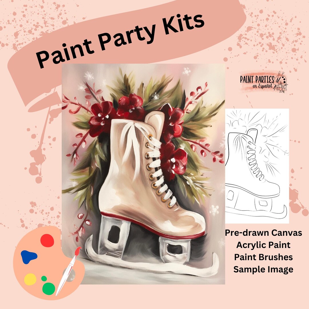 DIY Ice Skate Paint Party Kit: Pre-drawn Canvas, Acrylics & Brushes - Etsy