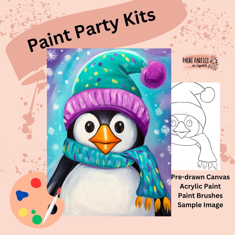 DIY Penguin Paint Party Kit: Pre-drawn Canvas, Acrylics & Brushes - Etsy